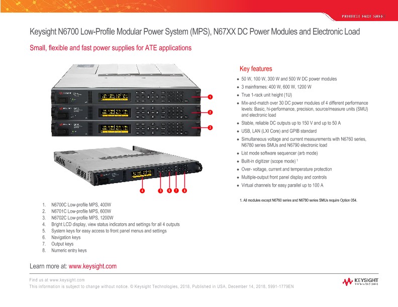 N6700 Low-Profile Modular Power System (MPS) and N67XX DC Power Modules PDF Asset Page | Keysight